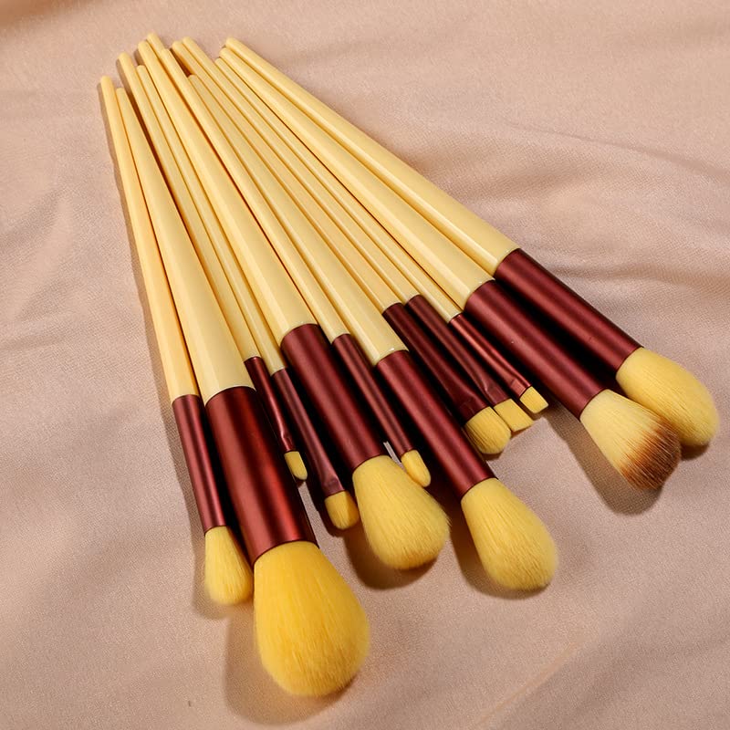 Foundation Makeup Brush Set Kit - 13 Pcs Premium Synthetic Kabuki Eye Shadows Make Up Brushes, YAWALL Eyeliner Brushes Blending Face Powder Blush Cosmetics Brushes Tool Kit Travel Makeup Bag(Yellow)