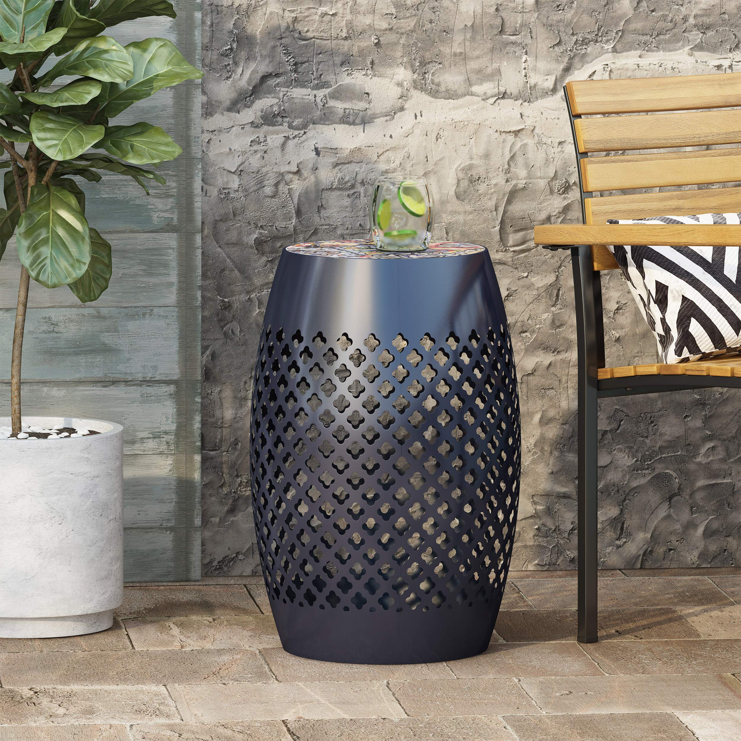 Christopher Knight Home Kenny Outdoor Lace Cut Side Table with Tile Top, Teal