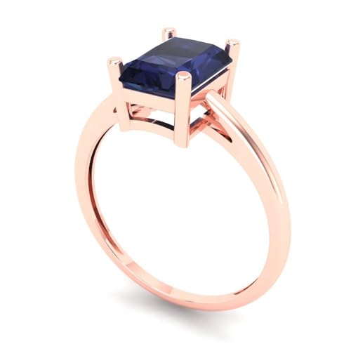 Clara Pucci 2.0 ct Emerald Cut Solitaire Simulated Blue Sapphire Engagement Bridal Promise Anniversary Ring 18K Rose Gold Size 3.5
