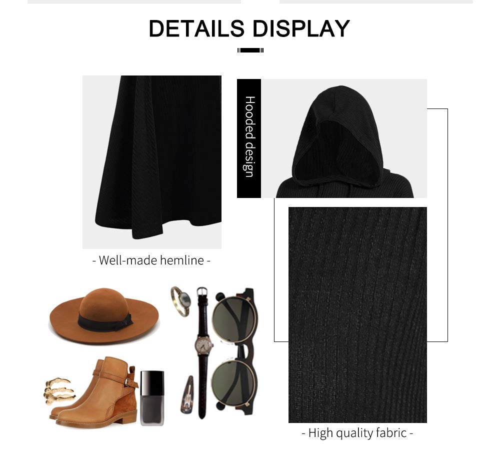 CNSTORE Women Pullover Sweater Hooded High Low Drop Shoulder Longline Gothic Drawstring Cardigan Halloween