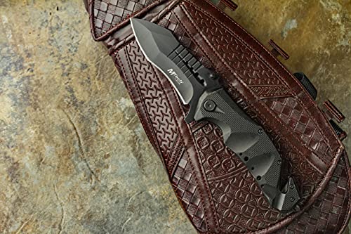 MTech USA β Spring Assisted Folding Knife β Black Stainless Steel Blade and Black Aluminum Handle with Rope Cutter, Glass Punch and Pocket Clip - Hunting, Camping, Survival, Tactical, EDC β MT-A845BK