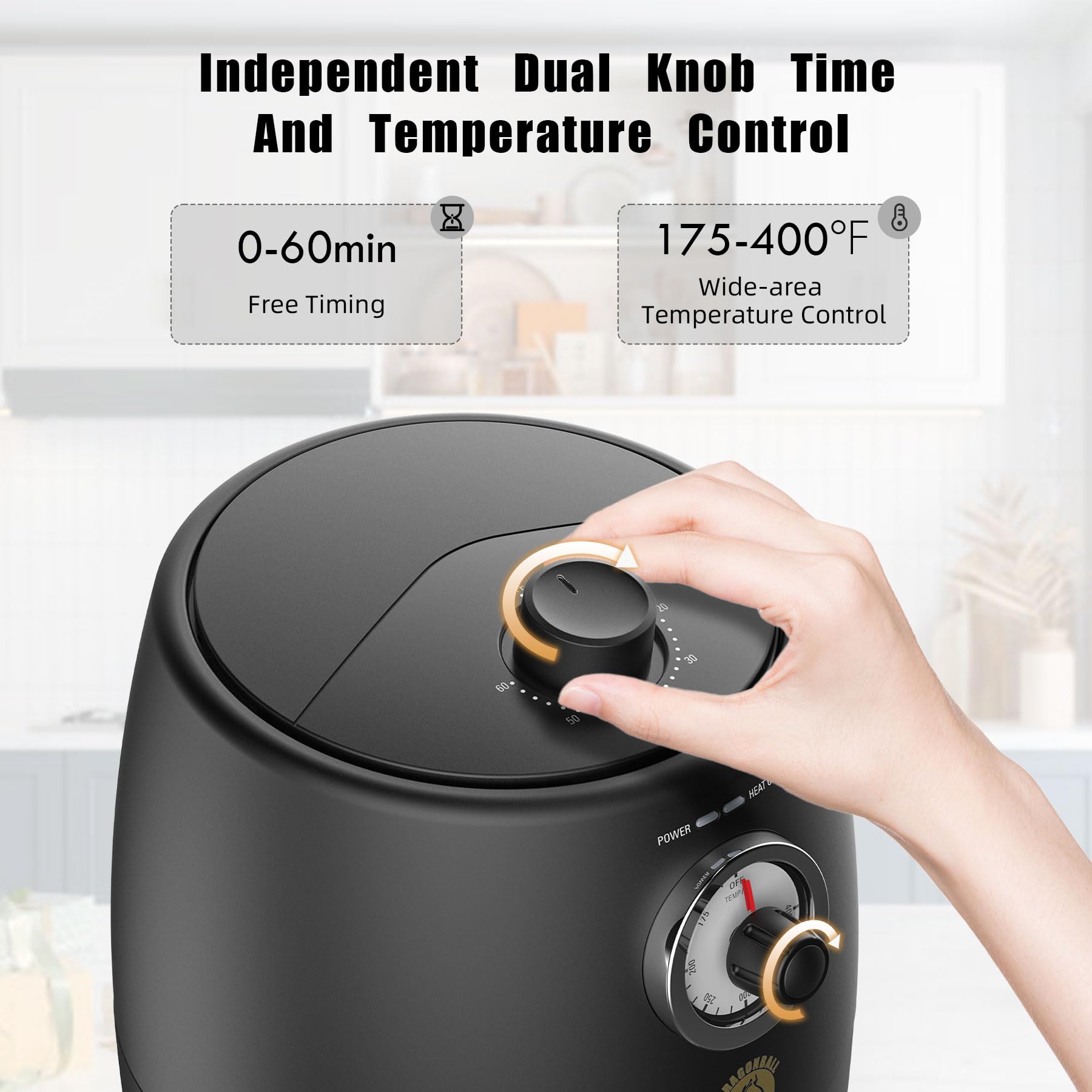 Dragonball 4.2 Qt Air Fryer, Non-Stick, Temperature Control, Black