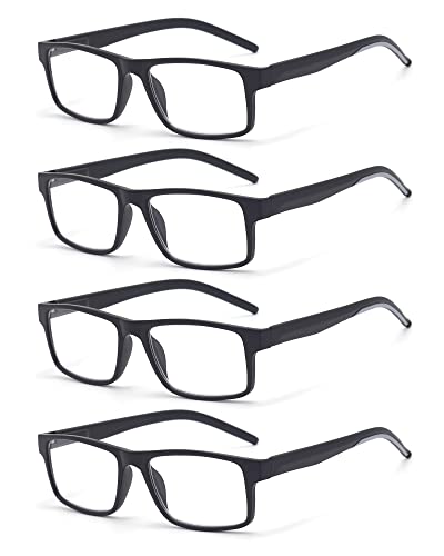 Colloddiss 4-Pack Reading Glasses for Men Women, Spring Hinge Readers Glasses, Blue Light Blocking Eyeglasses SR20523, 4 Black 2.5 x