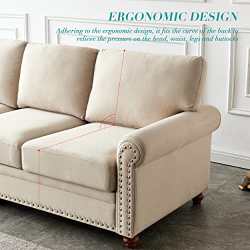 LUMISOL 82" Modern 3-Seater Sofa with Rolled Arms, Tufted Upholstered Couch with Wood Legs and Nailhead Trim for Living Room, Apartment
