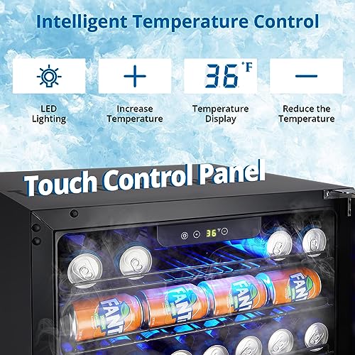 Takywep 24 Inch Beverage Refrigerator, 5.1 Cu.ft Beverage Cooler Under Counter, 166 Cans Drink Fridge for Drinks, Soda, Beer or Wine, 36~60°F Adjustable Temperature.