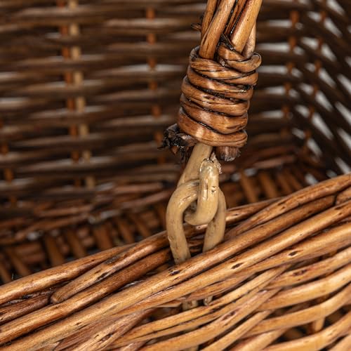 Household Essentials Woven Market Basket, Handwoven Willow Weave, Stylish Handles with Durable Metal Anchors, Classic and Versatile, Attractive, Spacious, Lightweight, Brown Stain