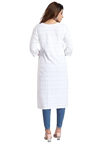 QUEEN SHIELD Women's Chikan-Kari Kurta (White)(2X-Large)(44#White#1010)
