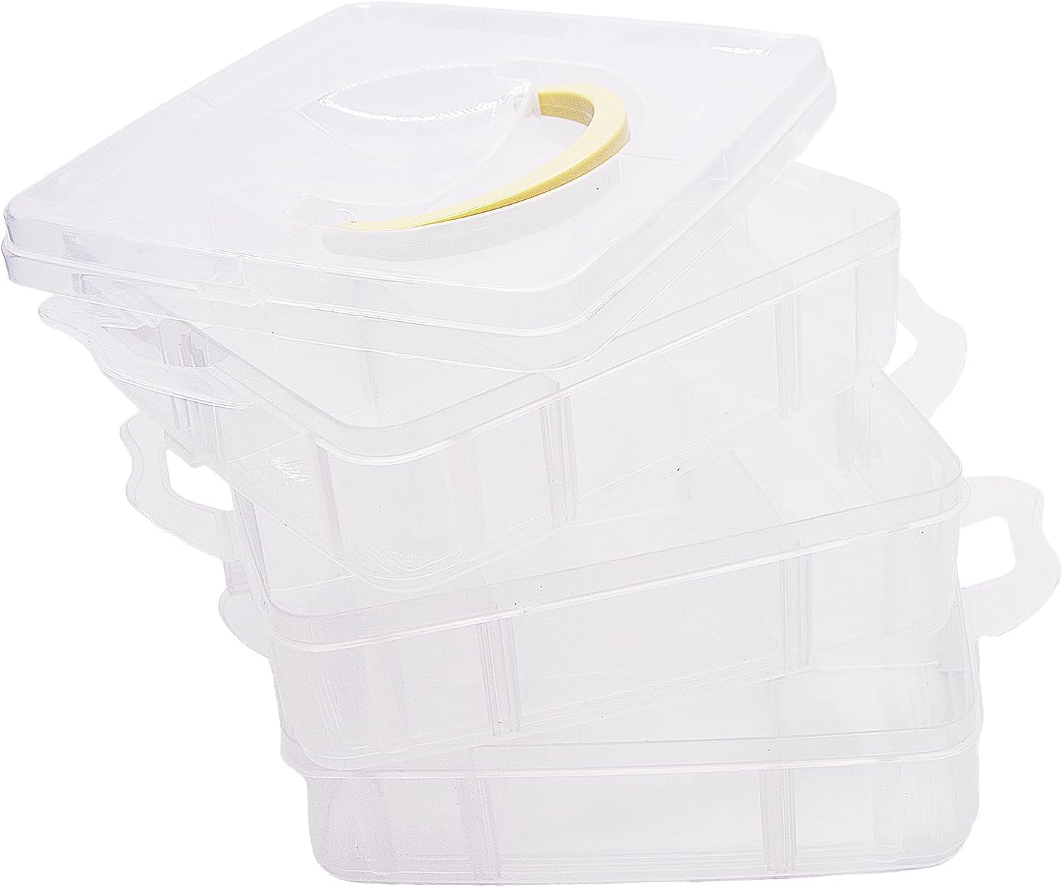PENCK Cute Plastic Art Craft Storage Container, 3-Tier Stackable Bead Box, Hair Accessories Organizer with Compartments for Jewelry, Sewing Supplies, Art Supplies, 5.9x5.9x4.8in (Orange)