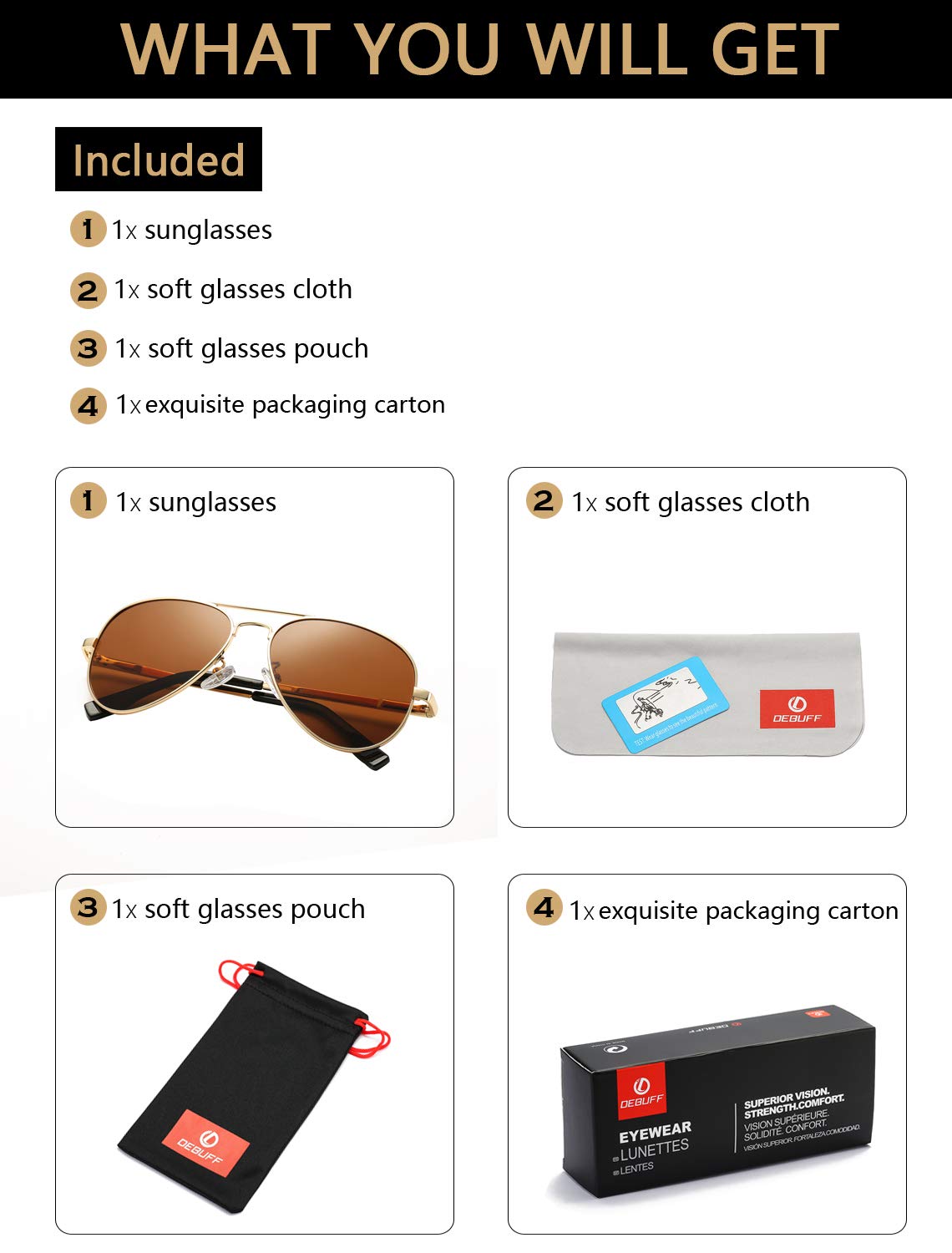 DeBuff Classic Aviator Sunglasses for Men Women Polarized Lens - UV400, 58mm (Gold Frame/Brown Lens)