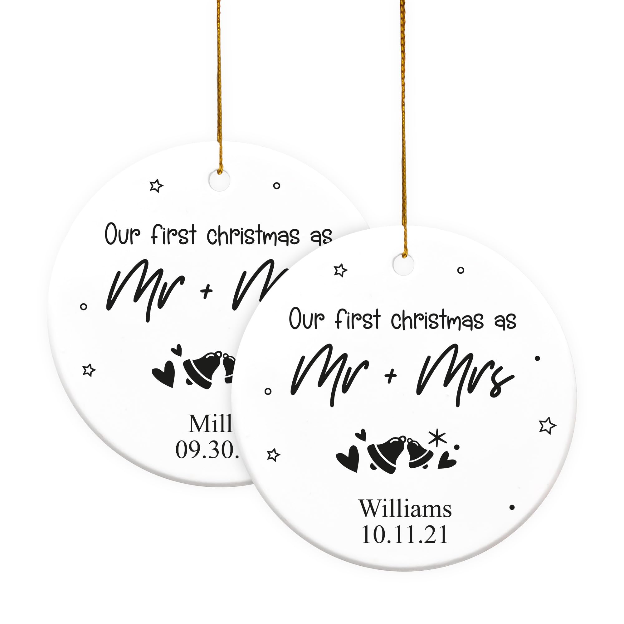 Custom christmas Mr & Mrs ornament for holiday, personalized ceramic just married name baubles gifts for home tree decoration, christmas bauble, keepsake xmas gift for couples (Mr and Mrs)