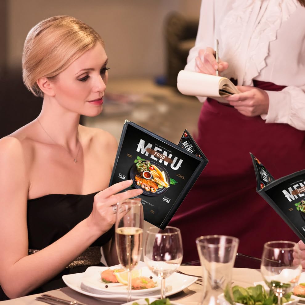 Menu Covers 8.5 x 11 Inch Restaurant Menu-Holder - 2PCS 4 Page 8 View Transparent Menu Sleeve,Fits A4 Size Paper for Restaurant Menu Home Shool Office Daily (Black)