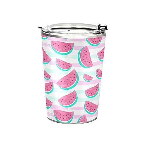Jihqo Watercolor Striped Watermelon Tumbler with Lid and Straw, Insulated Stainless Steel Tumbler Cup, Double Walled Travel Coffee Mug Thermal Vacuum Cups for Hot & Cold Drinks 12oz