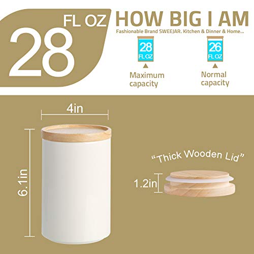 Sweejar Kitchen Canisters Ceramic Food Storage Jar, Stackable Containers with Airtight Seal Wooden Lid for Serving Ground Coffee, Tea, Sugar, Salt and More - 28 Fl Oz (White)