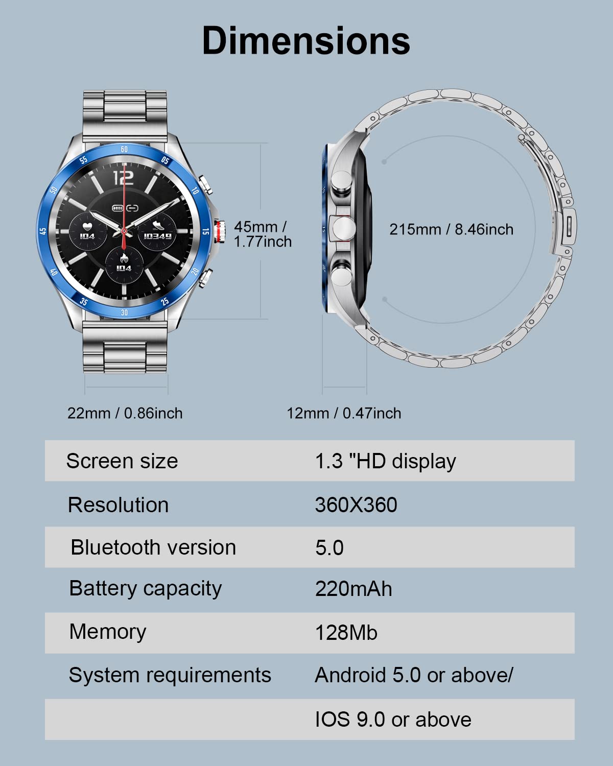 FOXBOX Smart Watch for Men(Answer/Dial),1.32" Touch Screen Fitness Tracker with 20 Sport Modes Blood Pressure/Heart Rate Tracker Compatible Android and iOS IP67 Waterproof Blue Men Smart Watches