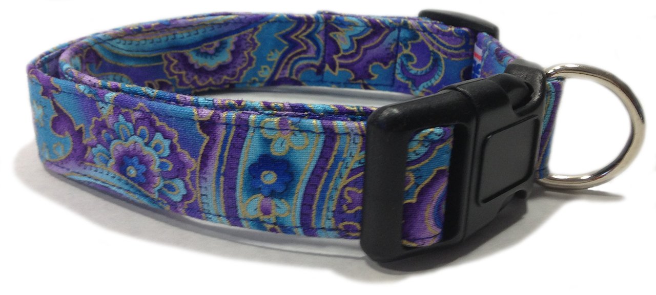 CritterGear Adjustable Dog Collar in Purple Blue Paisley (U.S.A. Made)