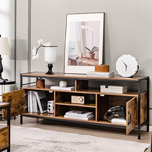 Tangkula TV Stand for TVs up to 65”, 58” TV Console Table w/Side Cabinets & Adjustable Shelf, Entertainment Center Media Console w/Cable Manage Holes, TV Storage Cabinet for Living Room (Rustic Brown)