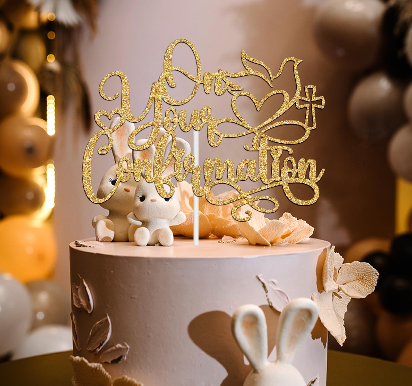 On Your Confirmation Cake Topper, First Holy Communion, My Baptism Day, Bridal Shower/Wedding/Baptism/Christening Baby Shower Party Decorations, Gold Glitter