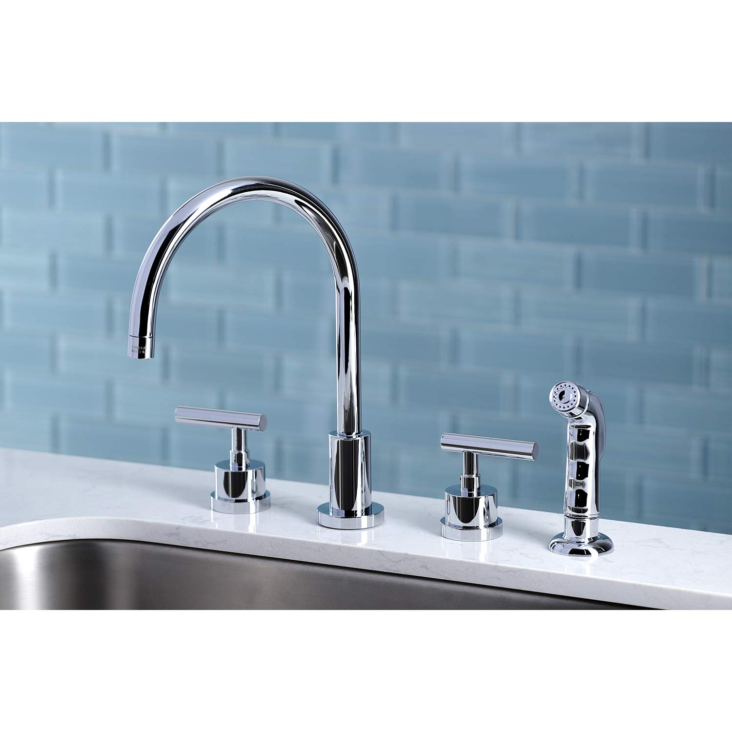 Kingston Brass KS8721CML Manhattan Widespread Kitchen Faucet, 7-7/8-Inch, Polished Chrome