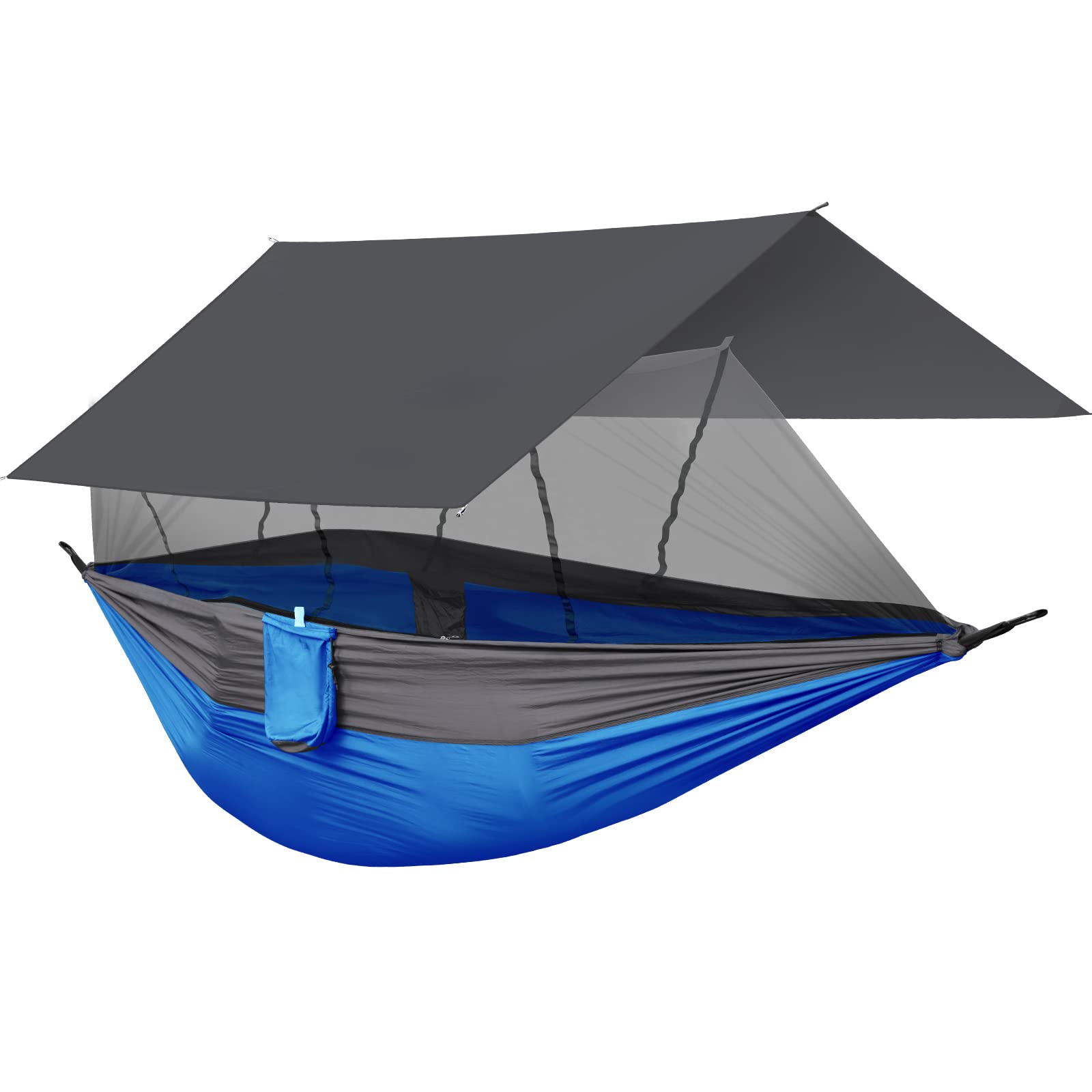 COMMOUDS Camping Hammock with Mosquito Net and Rain Fly, Double Portable Hammock, 2 Person Nylon Parachute Hammock Tent with Tarp & 2 Tree Traps for Backpacking Travel Beach Backyard Patio Hiking