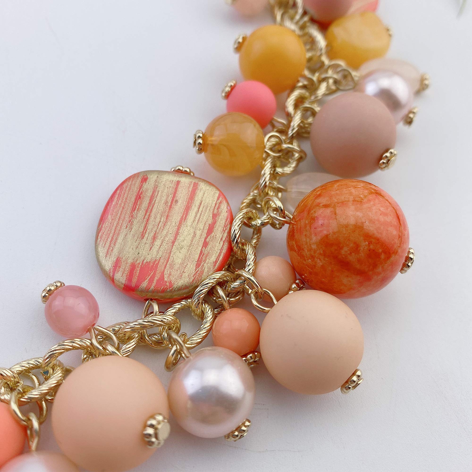 Coiris Women's Beaded Strand Statement Necklace Beads Collar (N0002-Coral Orange)