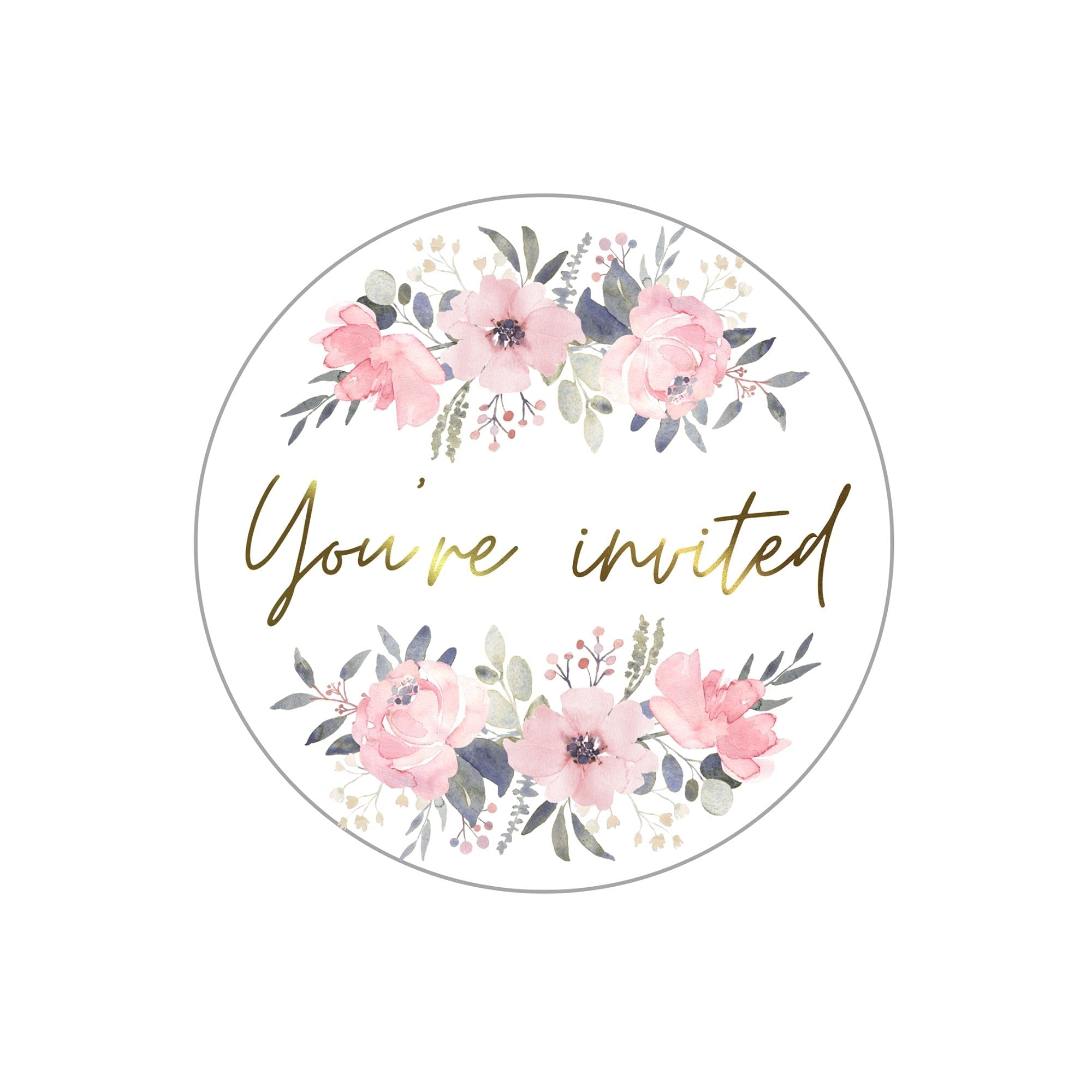 Mobiusea Creation Floral Party You're Invited Envelope Seal Stickers | 1.4 inch | Gold Foil | 54pcs Waterproof Invitation Stickers for Wedding, Bridal Shower, Birthday, Boho Girl Baby Shower