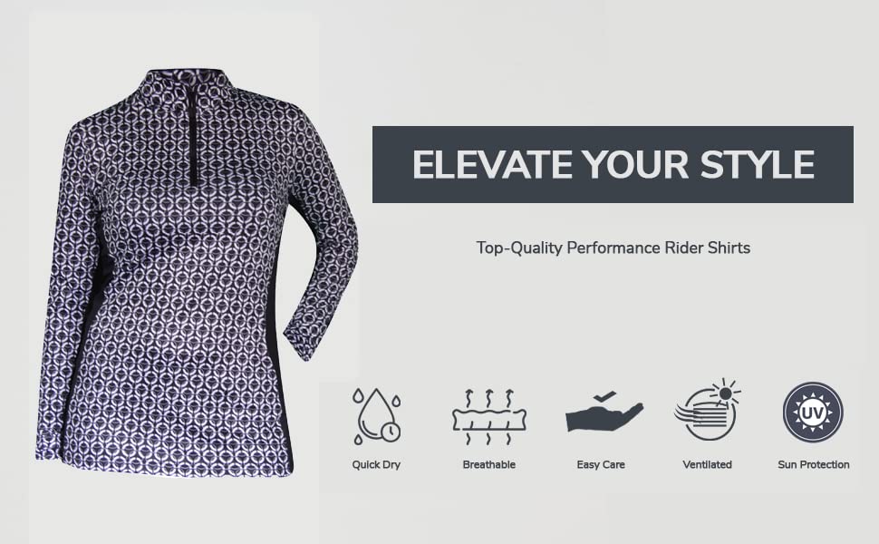 Equestrian Baselayer Long Sleeved Women's Horse Riding Sun Shirt (as1, Alpha, m, Regular, Regular, Plum Roses)