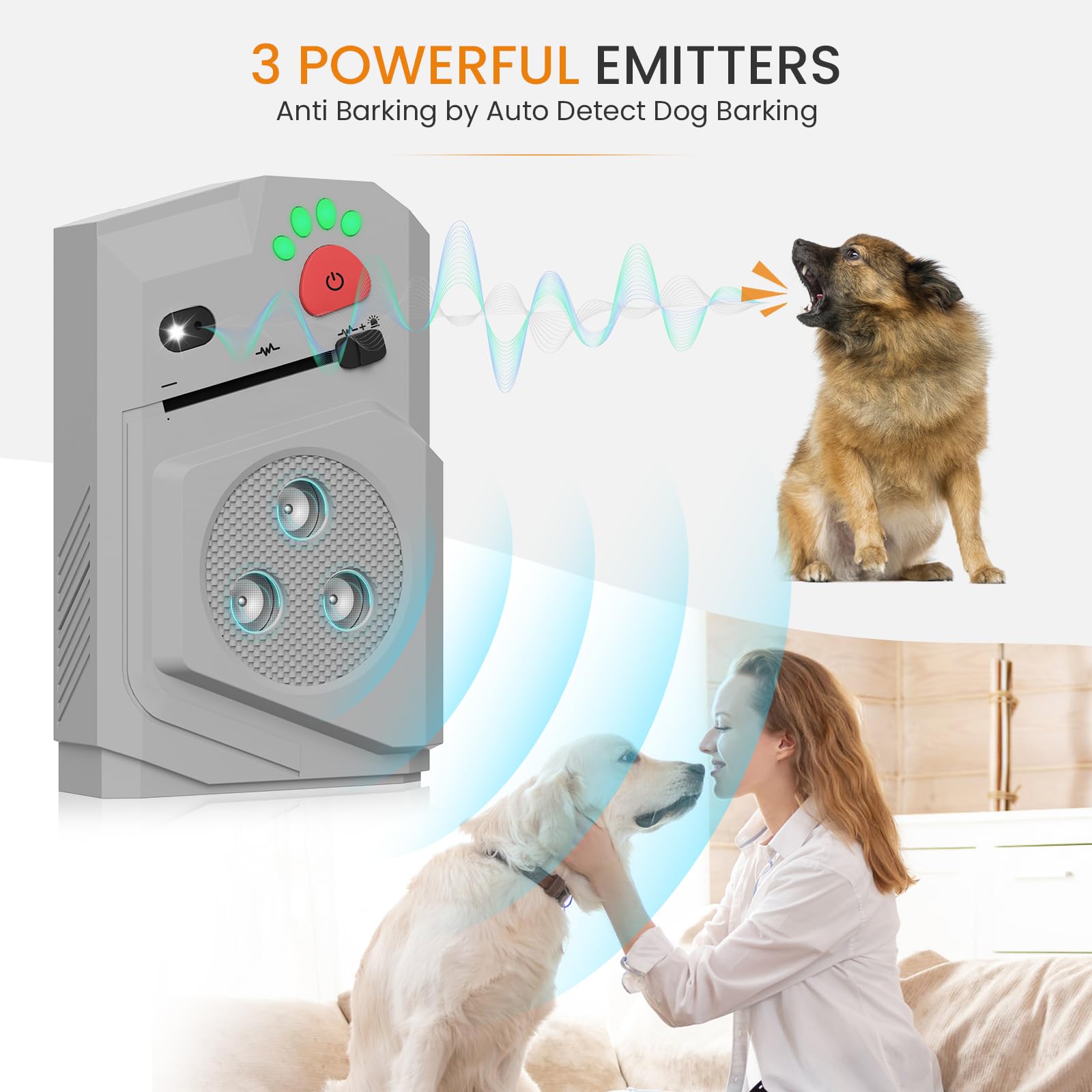 Honey Paws Anti Barking Device for Dogs, Dog Bark Deterrent Devices 50ft Range, Behavior Aid, Stop Barking Dog Devices with 3 Modes, Barking Silencer Indoor & Outdoor, Rechargeable