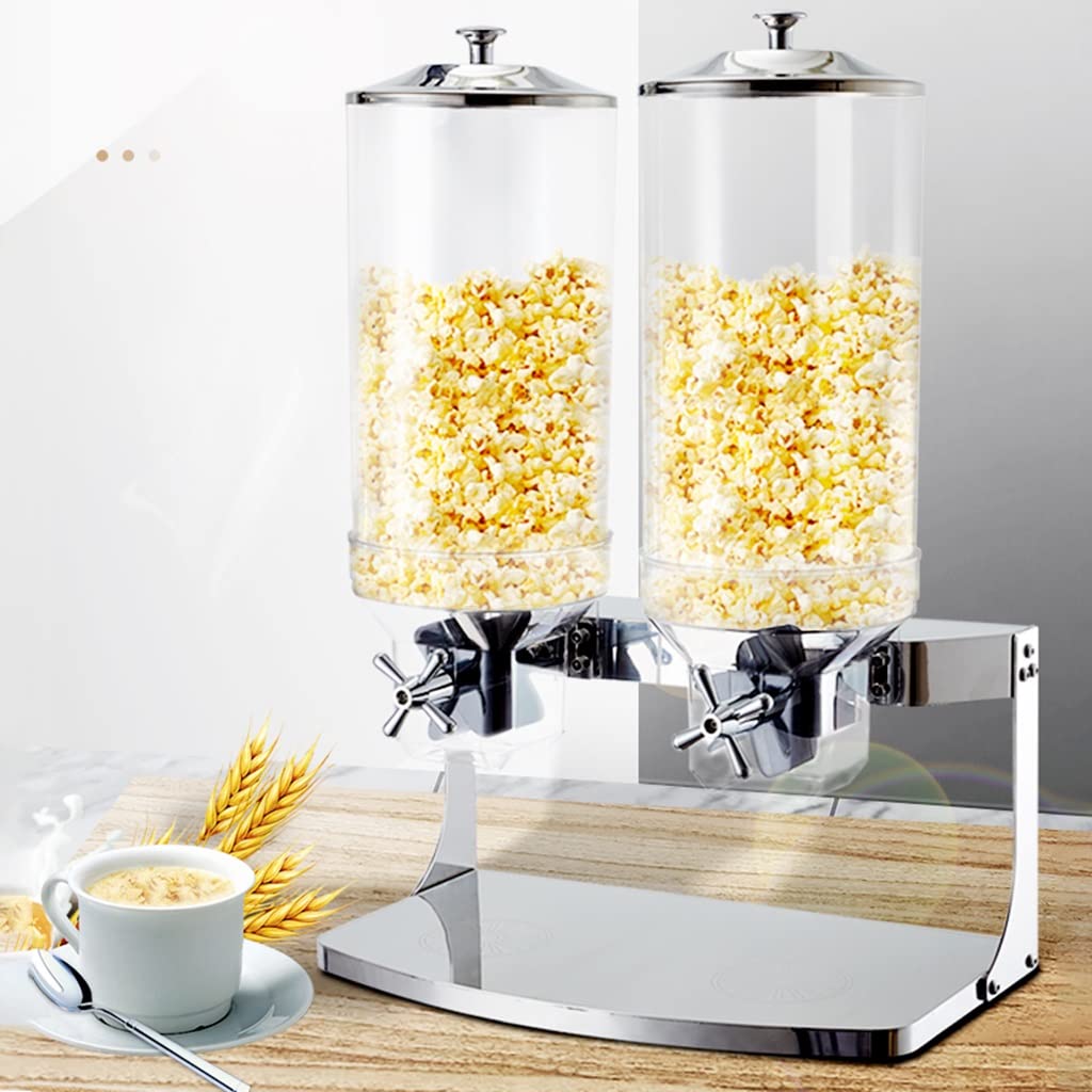 FIFOR Food Dispensers, Dry Cereal Dispenser, Convenient Storage Control for Cereal Nuts, Coffee Beans, Oatmeal, Rice, Candy Container, 7L Each Cereals Bank (Color : Silver, Size : 14L)