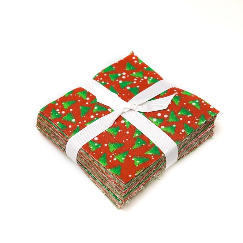 Christmas Basics Red Green Fabric, Red Green pre Cut Charm Pack 5" Squares, Quilting Cotton Fabric, DIY Sewing Craft