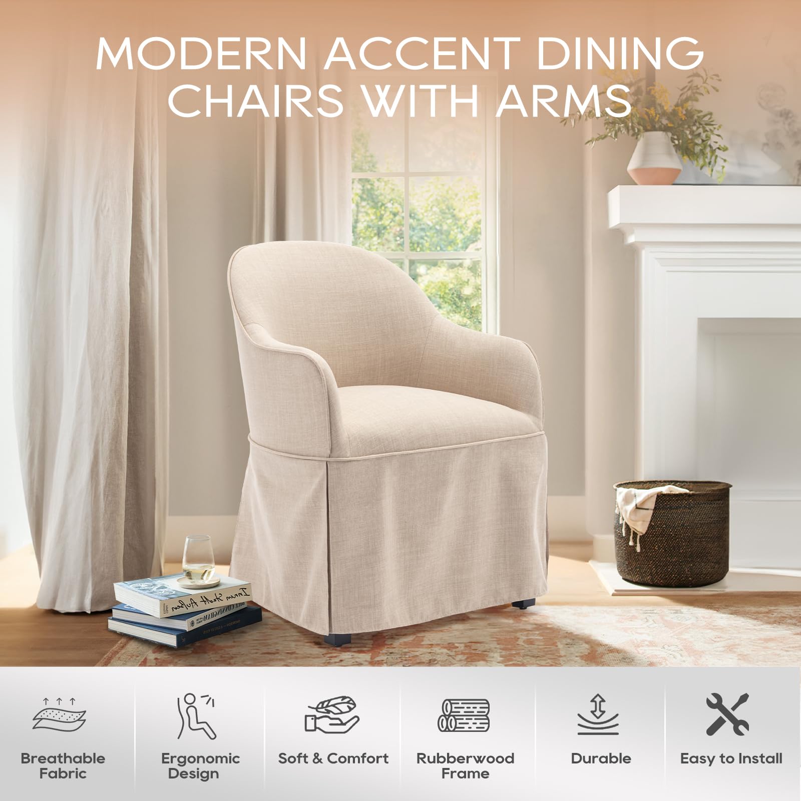 COLAMY T115-Brown Parson Dining Chairs, Set of 6, Brown