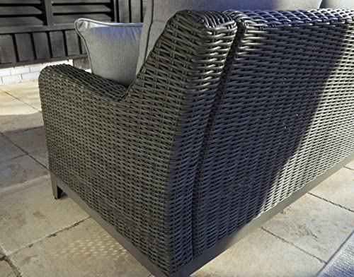 Signature Design by Ashley Outdoor Elite Park Patio Wicker Loveseat with Cushion, Gray