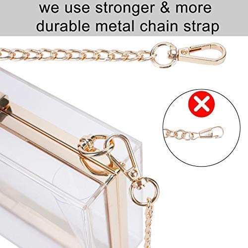 Women cute clear acrylic clutch purse stadium approved box bag with gold & silver chain strap