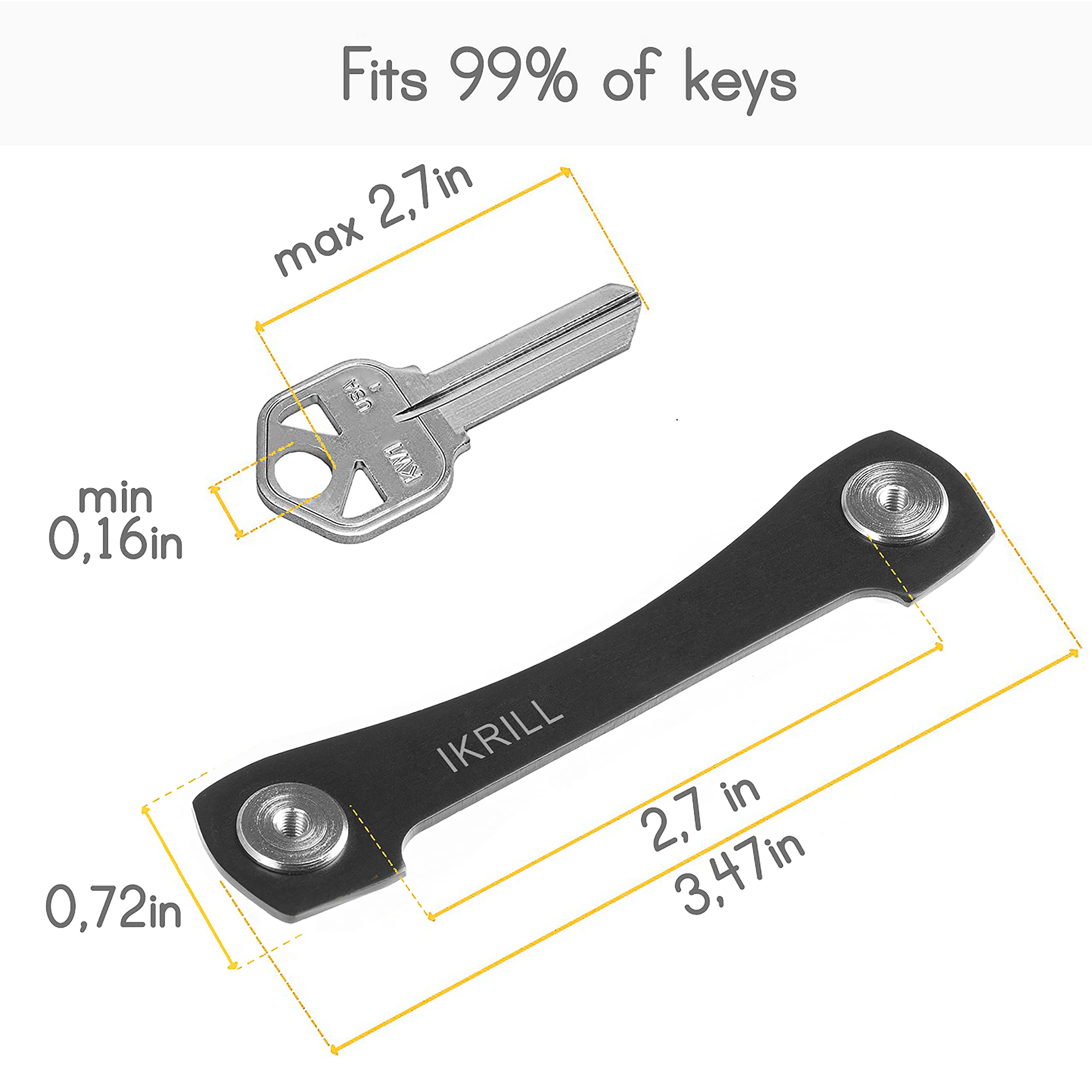 Compact Key Holder -Smart Key Organizer for Keychain -Minimalist EDC Key Carrier w Expansion Screws, Pocket Clip, Key Ring Attachment Loop Piece for Car Key Fob, Bottle Opener Accessories, 14 keys