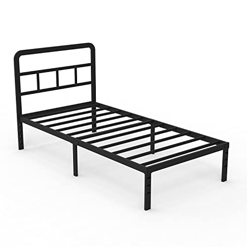 Maenizi Twin XL Bed Frame with Headboard, 14 Inch Twin XL Bed Frames No Box Spring Needed Support Up to 2500 lbs, Noise Free, Easy Assembely, Black