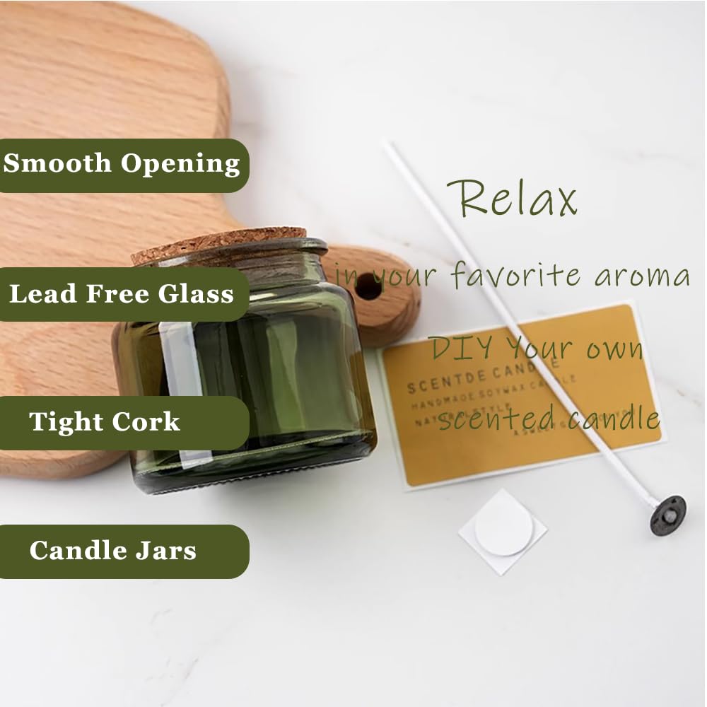 Danmu 24 Pack 100ml Small Glass Bottles,Mini Glass Jars,Candle Jars for Making Candles, 3.4oz Glass Bottles with Cork, Candle Jars (Green)