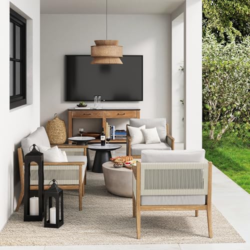 Nathan James Kayden Bohemian 3-Piece Patio Conversation Set, Outdoor Loveseat Set with Removable Cushion Covers, Solid Acacia Wood Patio Loveseat and Chairs, Light Brown