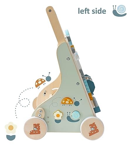 PairPear Wooden Baby Walker Push and Pull Toys,Toddler Speed Adjustable Push Walker Activity Cencer with Shape Sorter Toys Gift for Boys Girls 1 2 3 Years