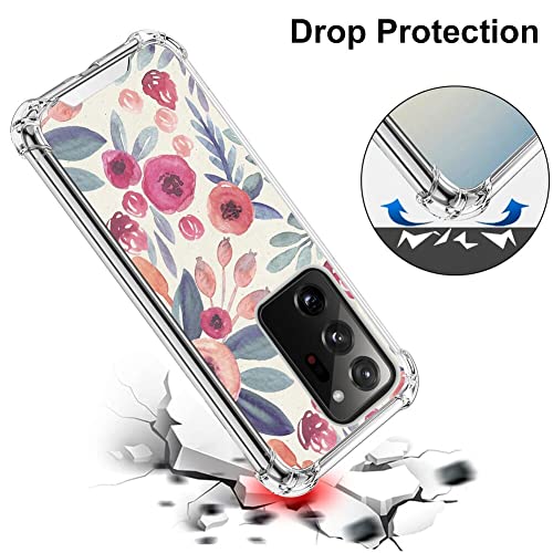 Cell Phone Case for Samsung Galaxy Note 20 Ultra (2020) 6.9" with Pink Flowers Art Pattern Design, Transparent Frame with Bumper Slim Protective Case for Samsung Galaxy Note 20 Ultra 5G