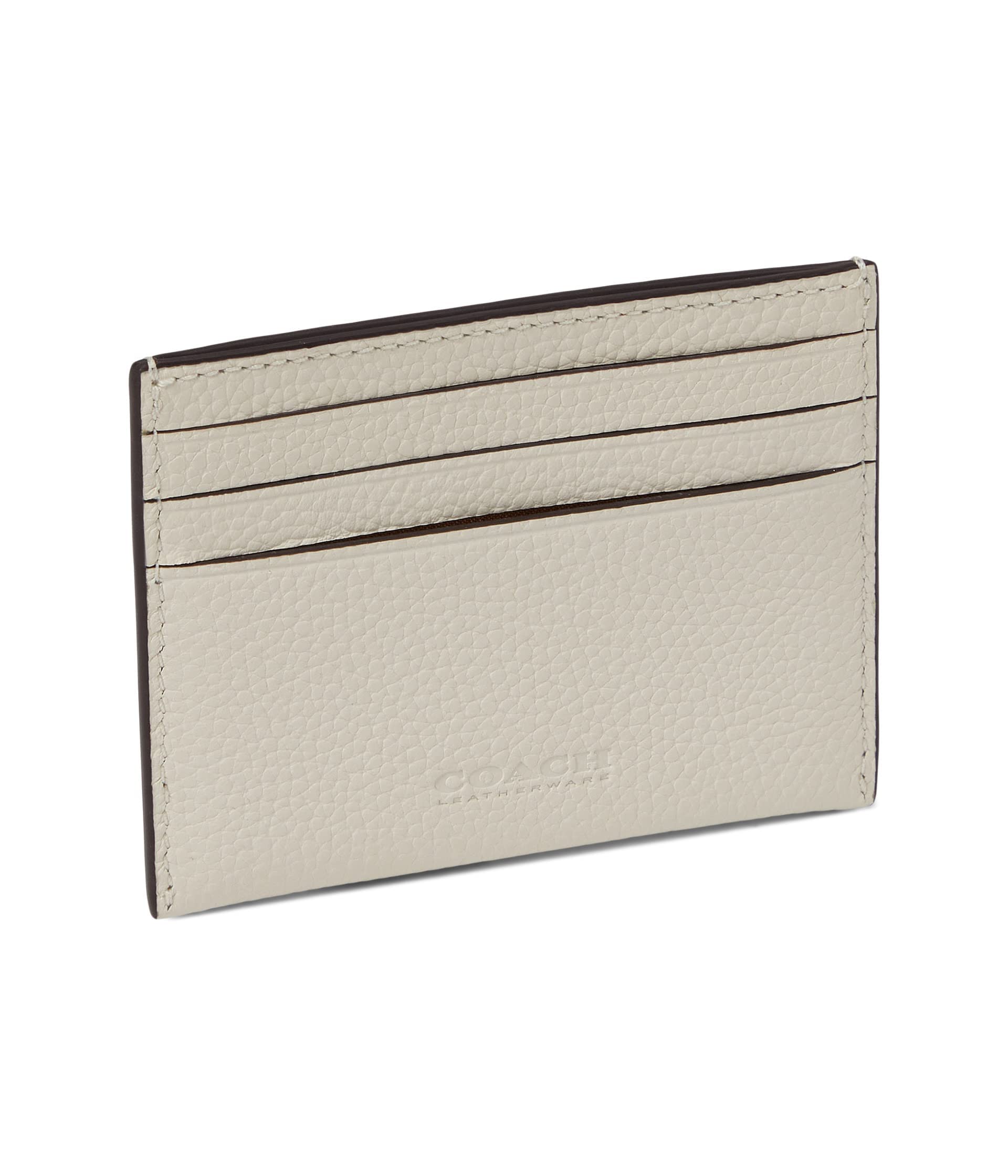 Coach Pebble Leather Flat Card Case Chalk One Size