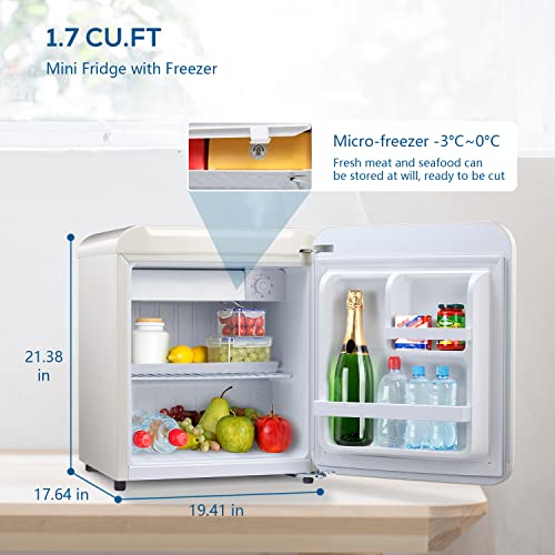 R.W.FLAME 1.7 Cu. Ft Mini Fridge with Freezer, Low Noise, 48L compact refrigerator, Mini Fridge for Bedroom, Office, Dorm, RV, (White)