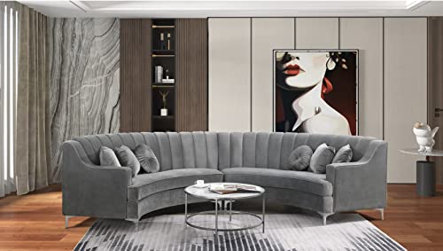 Legend Furniture Curved Sofa Velvet Symmetrical Modular Round couches for Living Room Sectional, 142" L x 32" D x 36" H, Grey