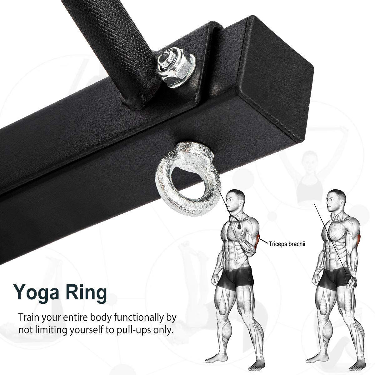 Wall Mount Pull-Up Bar - 47” Multi-Grip Chin-Up Station with Hangers for Punching Bags, Power Ropes for Home Gym Strength Training Equipment (Black.)