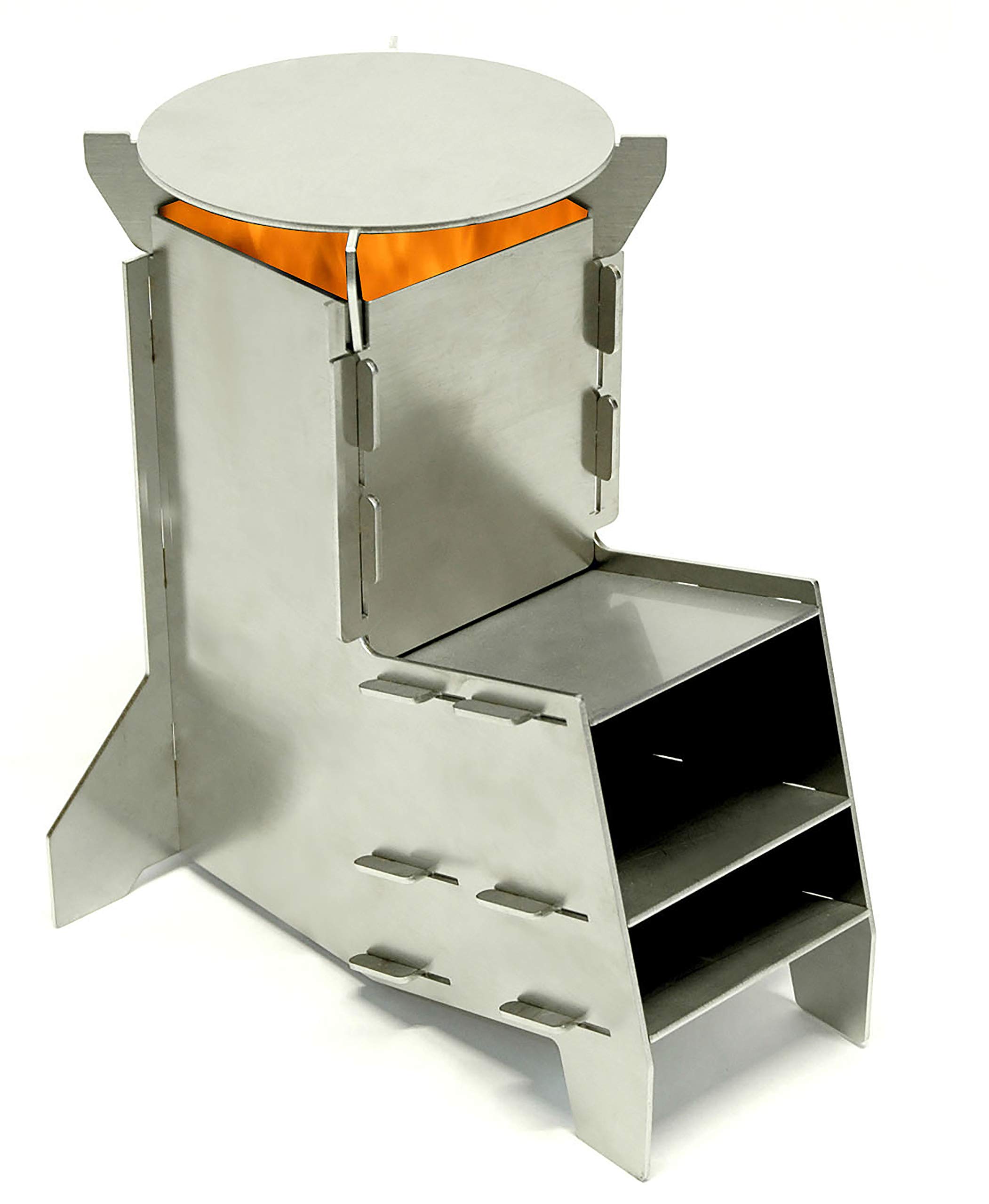 Coopers Bay Flat Pack Stove - Small Rocket Stove/Mini Twig Stove for Camping/Backpacking/Hiking - Stainless Steel Folding Rocket Stove includes Tough Ballistic Nylon Storage Bag