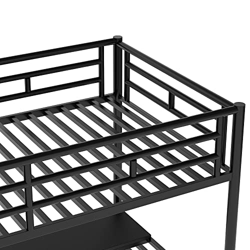 TARTOP Twin Metal Loft Bed with Desk and Stairs for Juniors Heavy Duty Steel Loft Bed for Small Space, No Box Spring Needed,Black