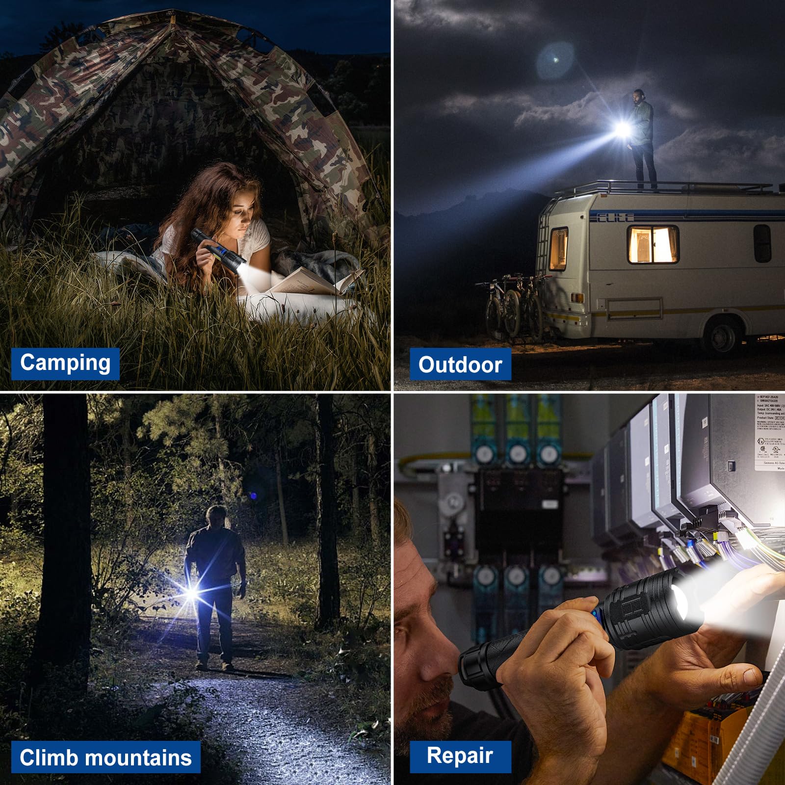 Kmivo Rechargeable LED Flashlights High Lumens 2 Pack, 900000 Lumen Super Bright Flashlight with USB Cable, 7 Modes Powerful Flashlight Waterproof Flash Light for Home Emergencies Camping