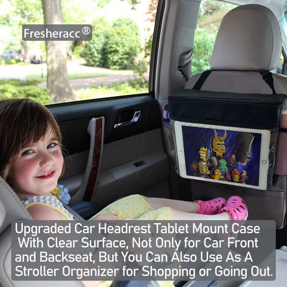 Fresheracc Clear Touchable Car Tablet Holder Bag Compatible for iPad Kindle Fire Samsung Galaxy Tab Up to 10.5 Car Front and Back Seat Headrest Hanging Mount Case for Kids (Black)