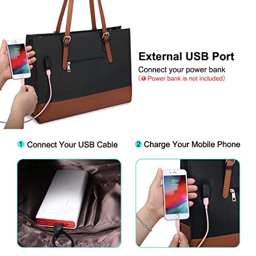 LOVEVOOK Laptop Bag for Women Work Bag 15.6 inch Large Capacity Computer Tote Handbag Faux Leather Shoulder Bag Purse