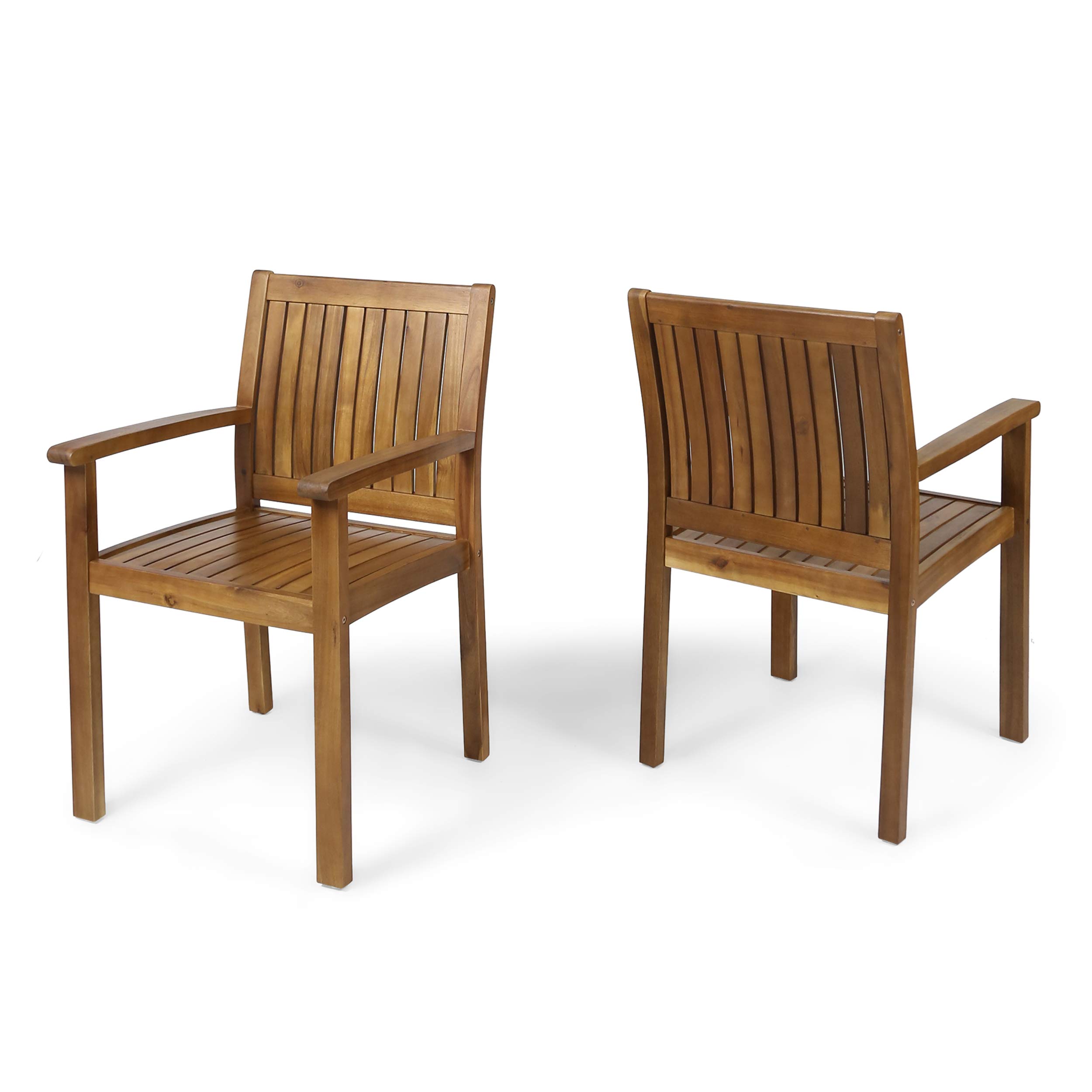 Christopher Knight Home Teague Outdoor Acacia Wood Dining Chairs (Set of 2) Carlisle Outdoor Dining Table with Iron Legs