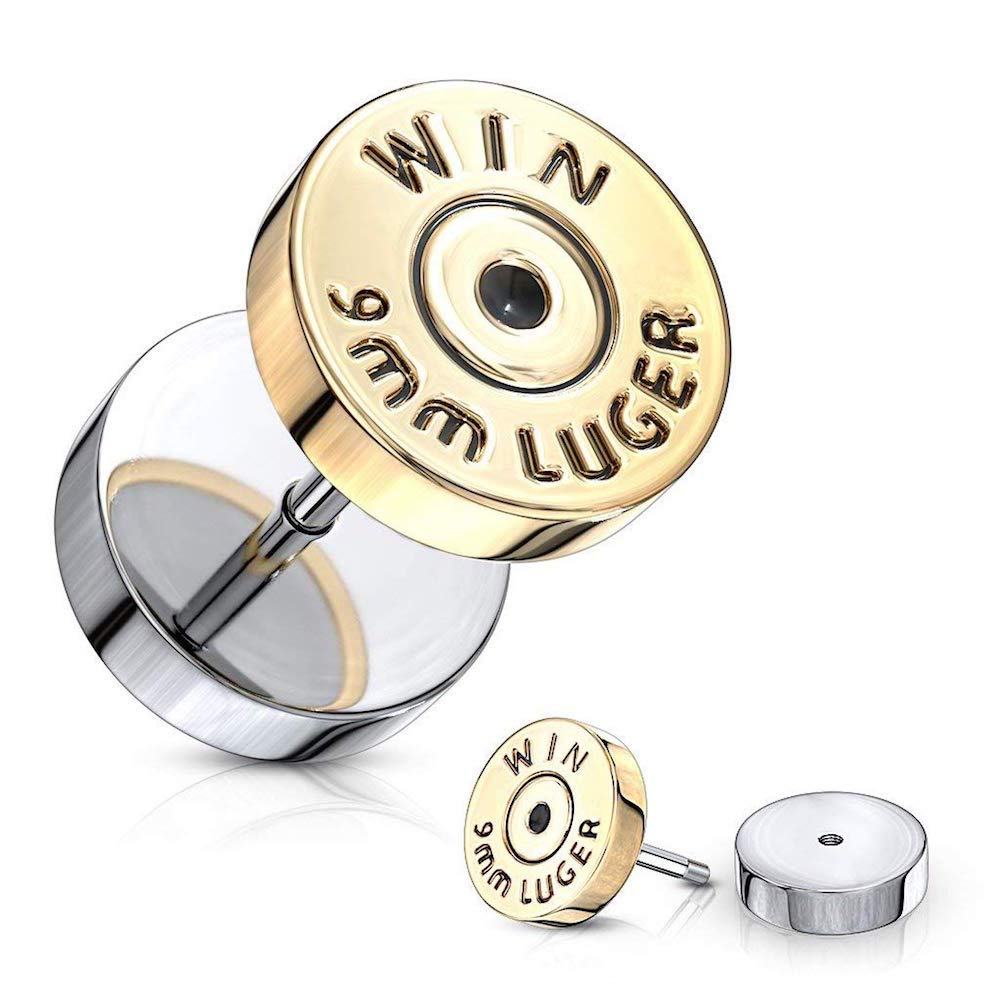 Covet Jewelry Bullet Gold IP 16 Gauge 316L Surgical Steel Fake Plugs