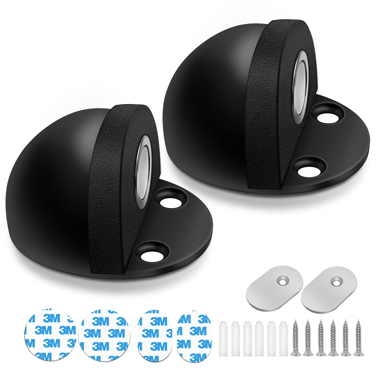 Door Stops 2 Pack, Magnetic Door Stop, Brushed Satin, Black Flush Modern Floor Mount Magnetic Door Catch Door Holder